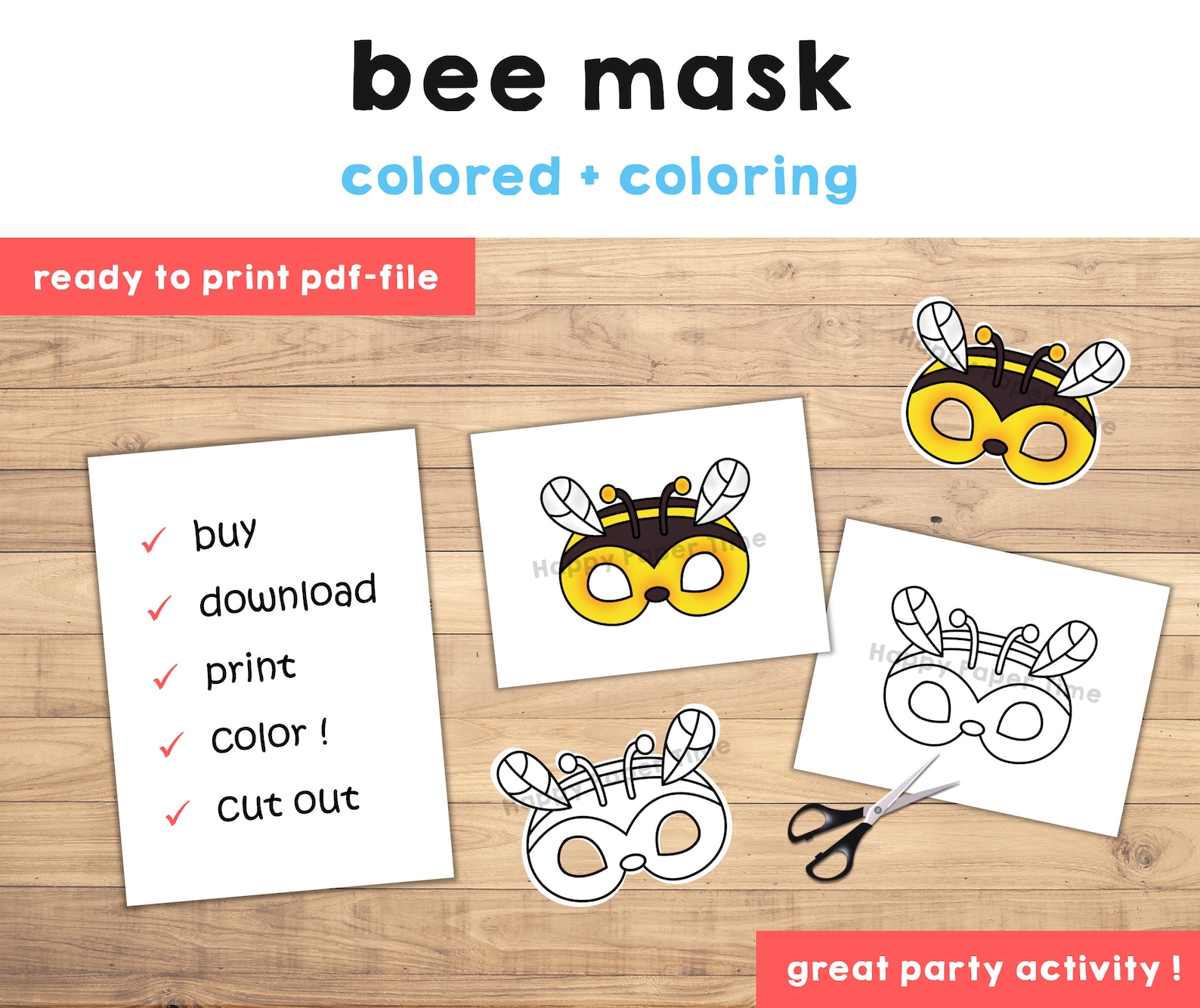 Bee Mask Costume Animal Mask Printable Party Favor Insect | Etsy