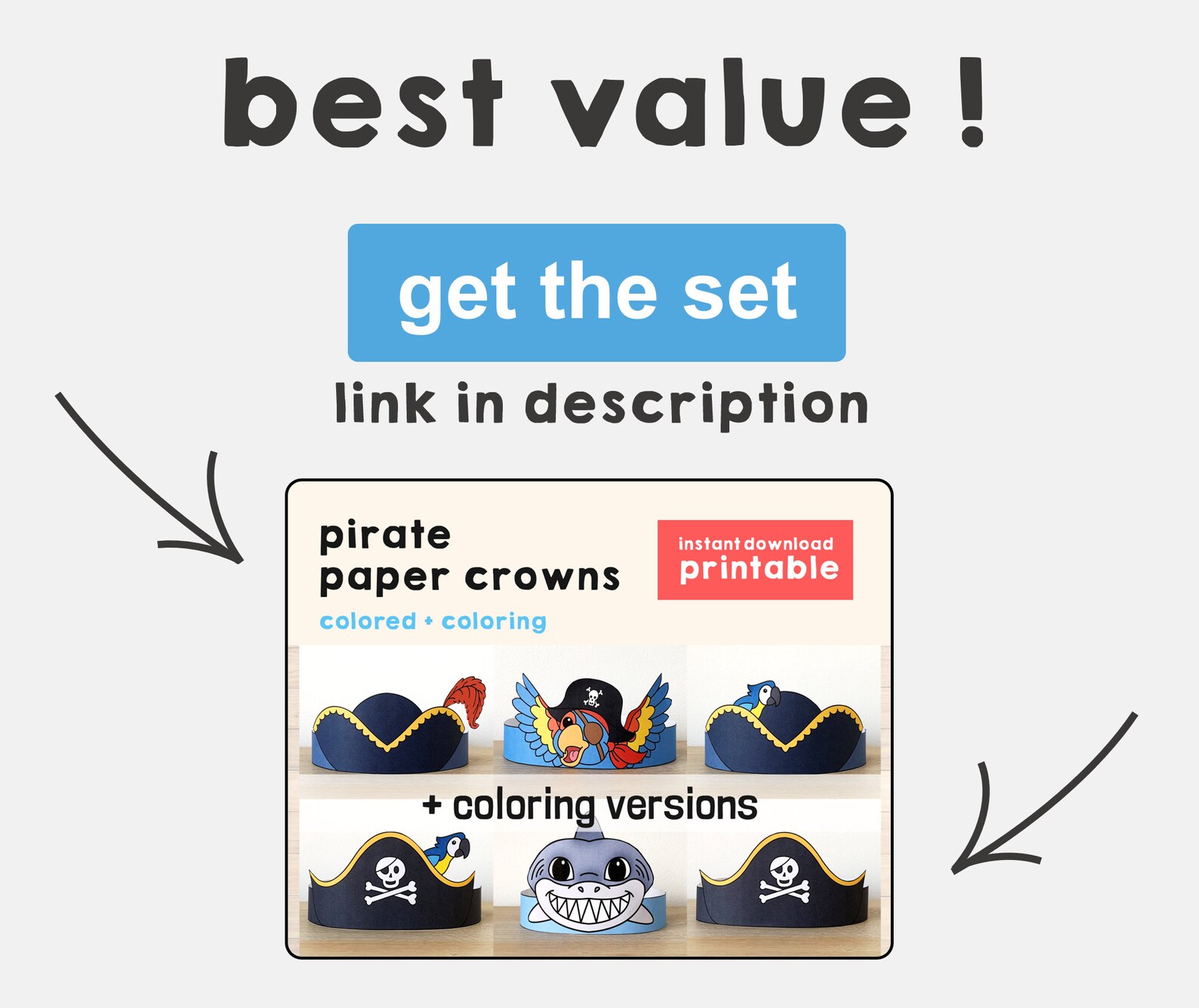 Pirate Hat Paper Crown Template Pirate Captain Party Headband - Etsy