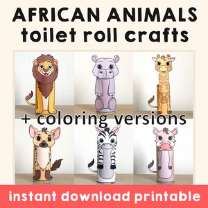 African Animals Toilet Paper Roll Craft Safari Party Coloring Printable ...