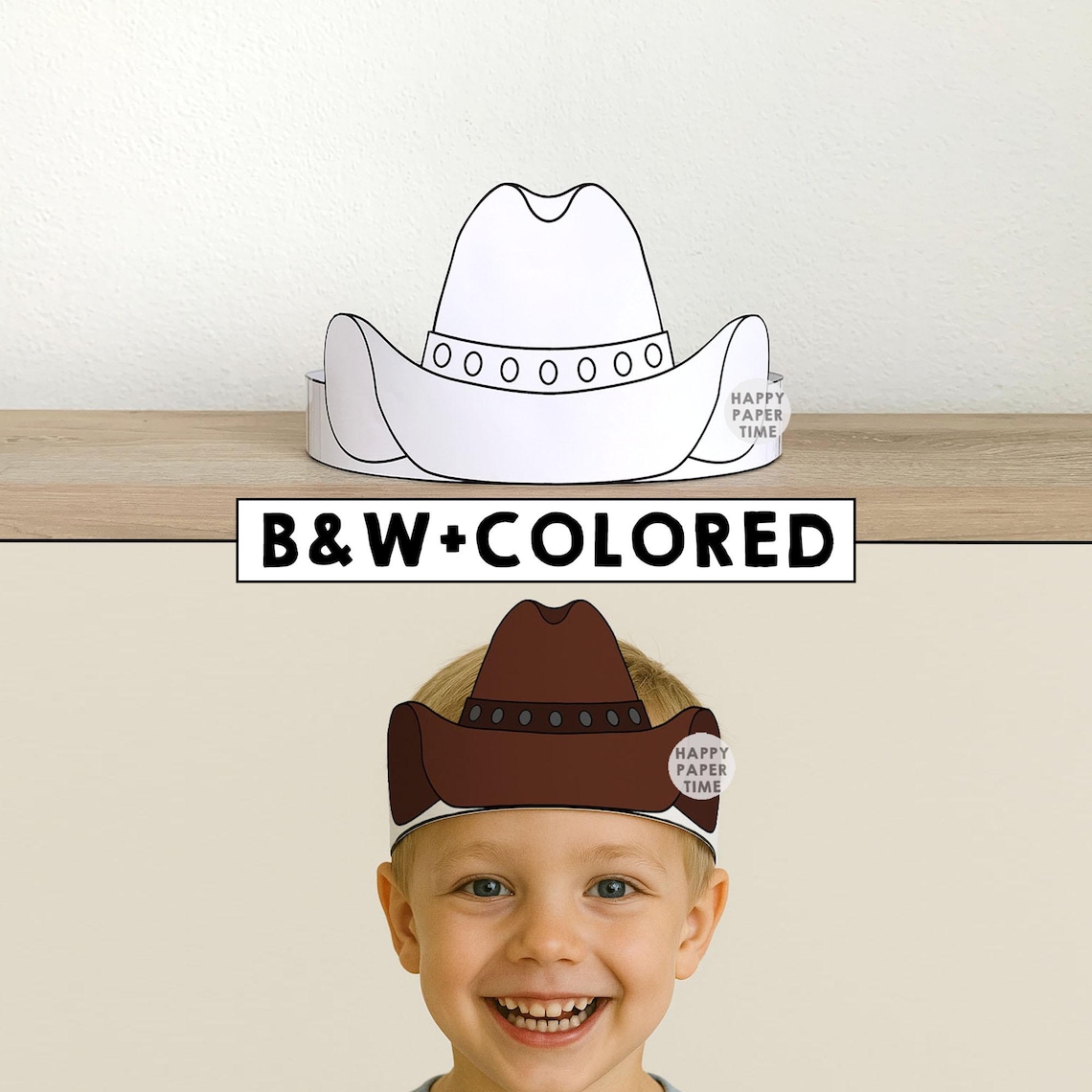 Cowboy Hat Paper Crown Party Coloring Printable Kids Craft Wild West ...