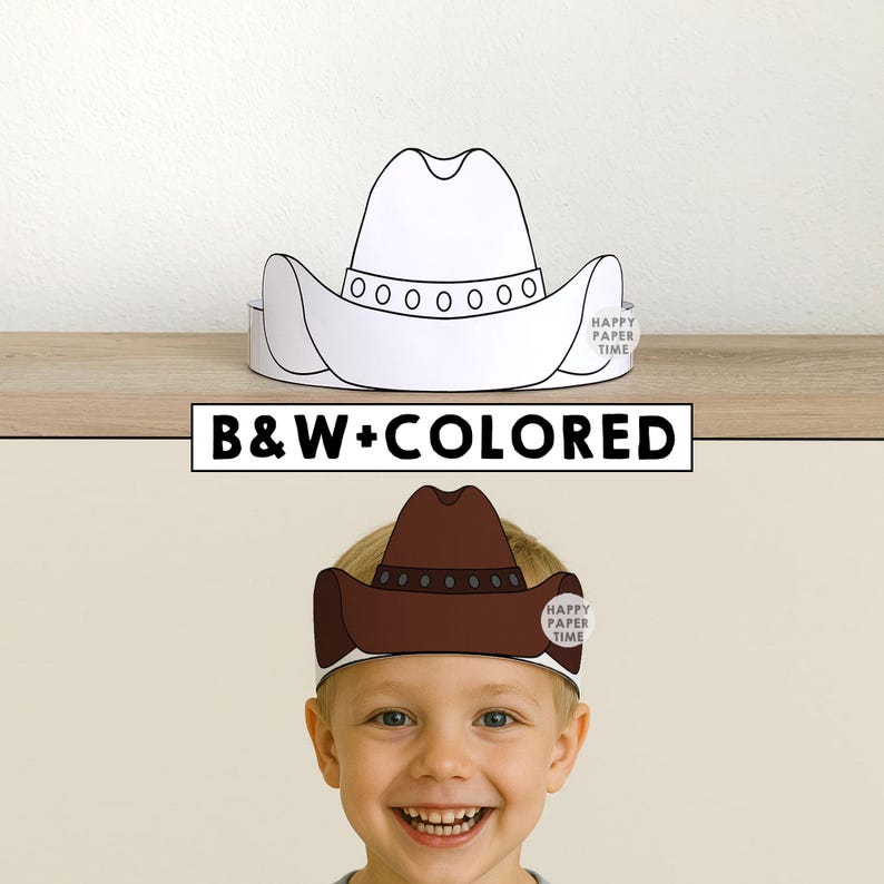 Cowboy Hat Paper Crown Party Coloring Printable Kids Craft Wild West ...