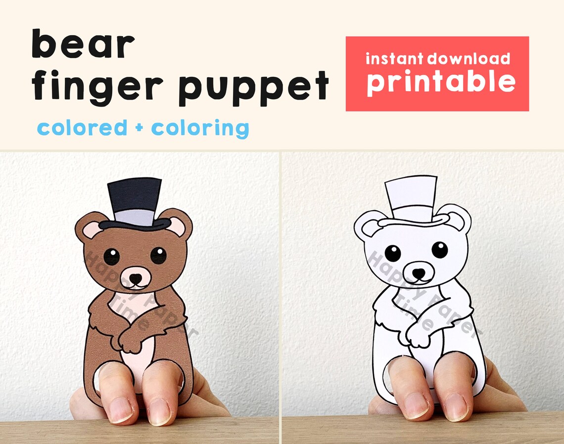 Bear Paper Craft Printable Woodland Animal Finger Puppet Kids - Etsy