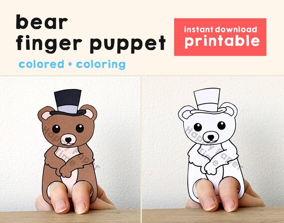 Bear Paper Craft Printable Woodland Animal Finger Puppet Kids - Etsy