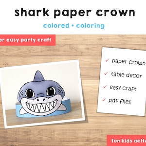 Shark Paper Crown Party Coloring Printable Party Hat Kids Craft Ocean ...