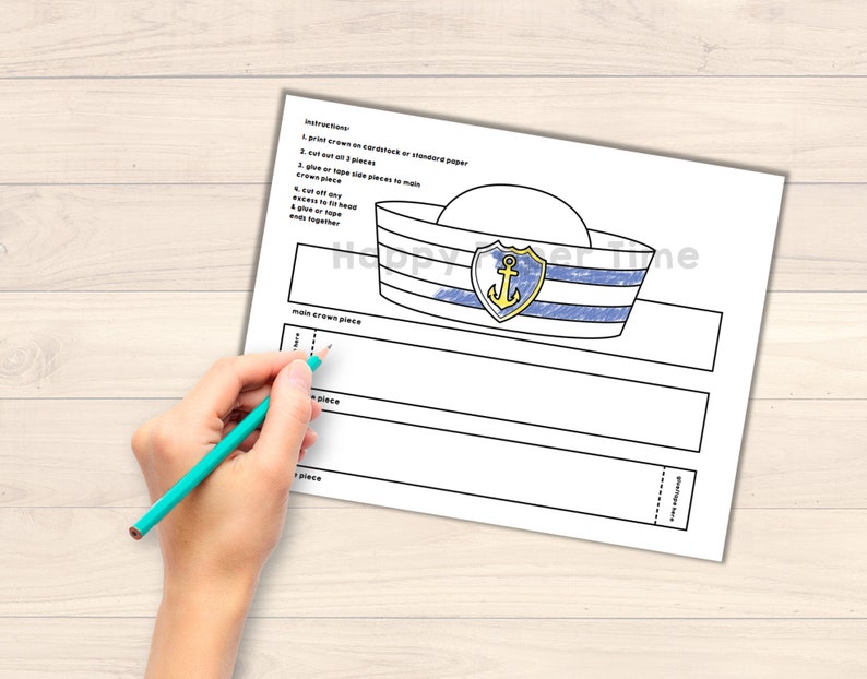 Sailor Hat Cap Paper Crown Party Coloring Printable Kids Craft | Etsy