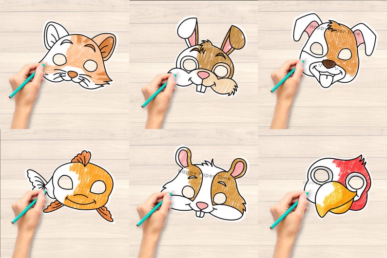 Pets Animal Masks Coloring Template Cat Dog Hamster Goldfish - Etsy