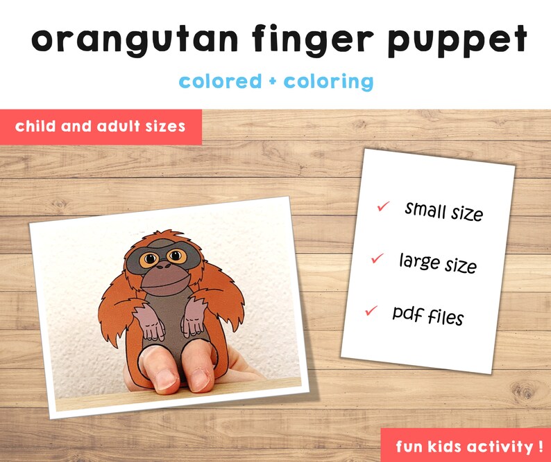 Orangutan Paper Craft Printable Asian Animal Finger Puppet - Etsy
