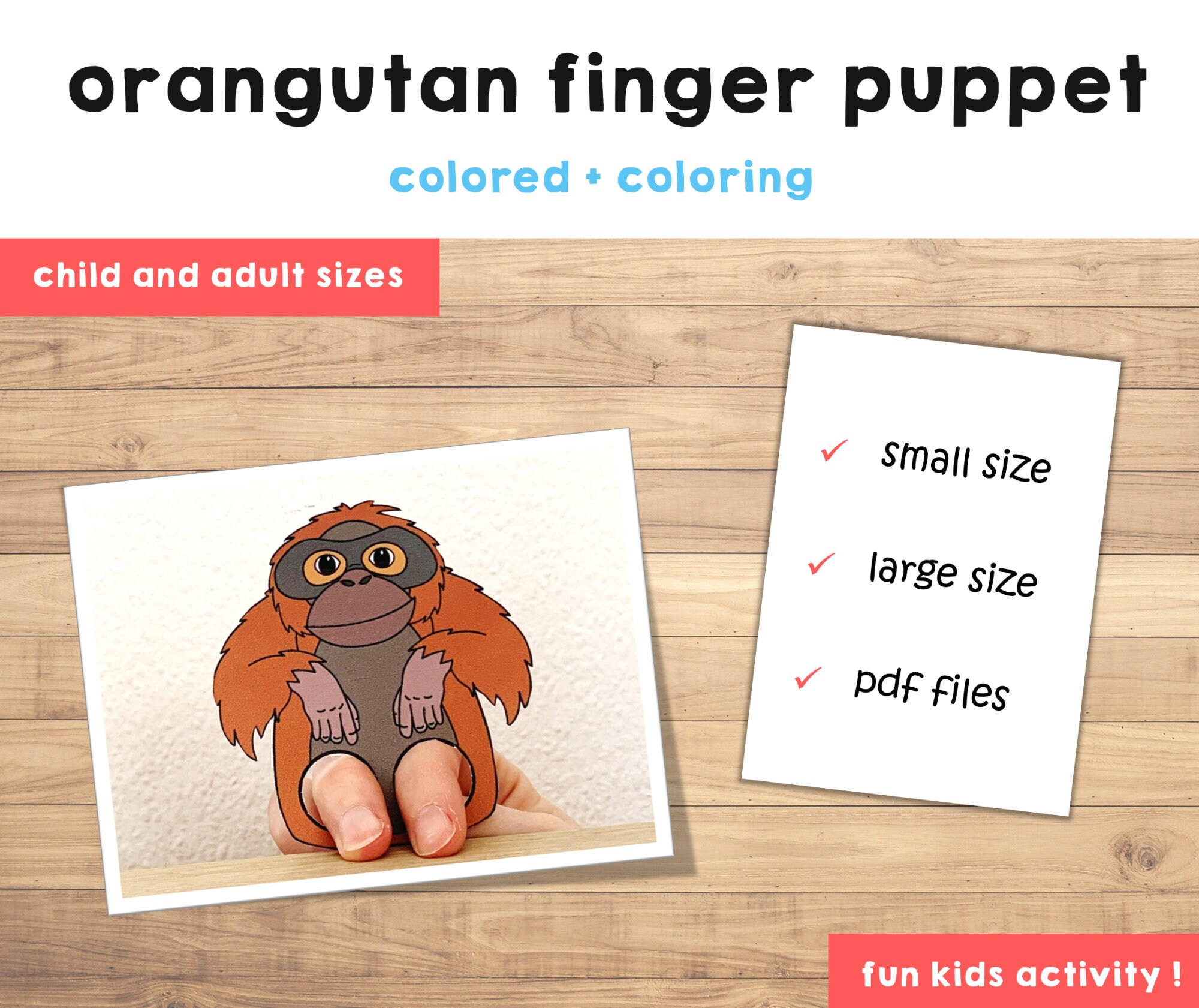 Orangutan Paper Craft Printable Asian Animal Finger Puppet Kids Craft ...