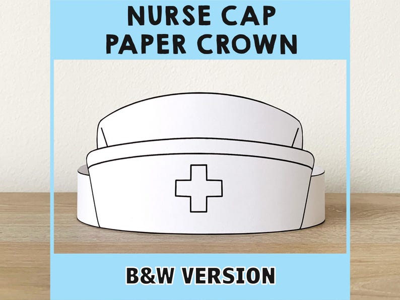 Nurse Cap Hat Paper Crown Party Coloring Printable Kids Craft Doctor ...