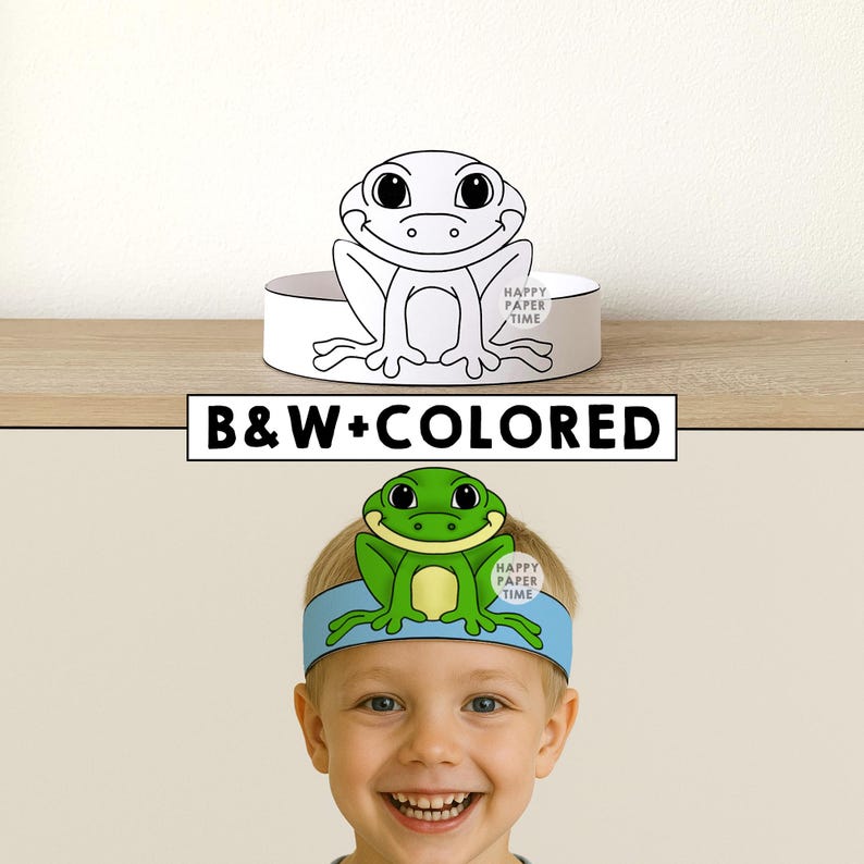 Frog Paper Crown Party Coloring Printable Kids Craft Animal Birthday ...