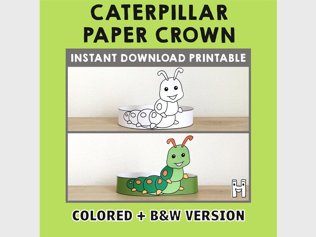 Caterpillar Paper Crown Headband Party Coloring Activity Printable Kids ...
