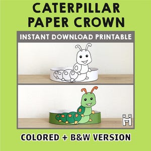 Caterpillar Paper Crown Headband Party Coloring Activity Printable Kids ...