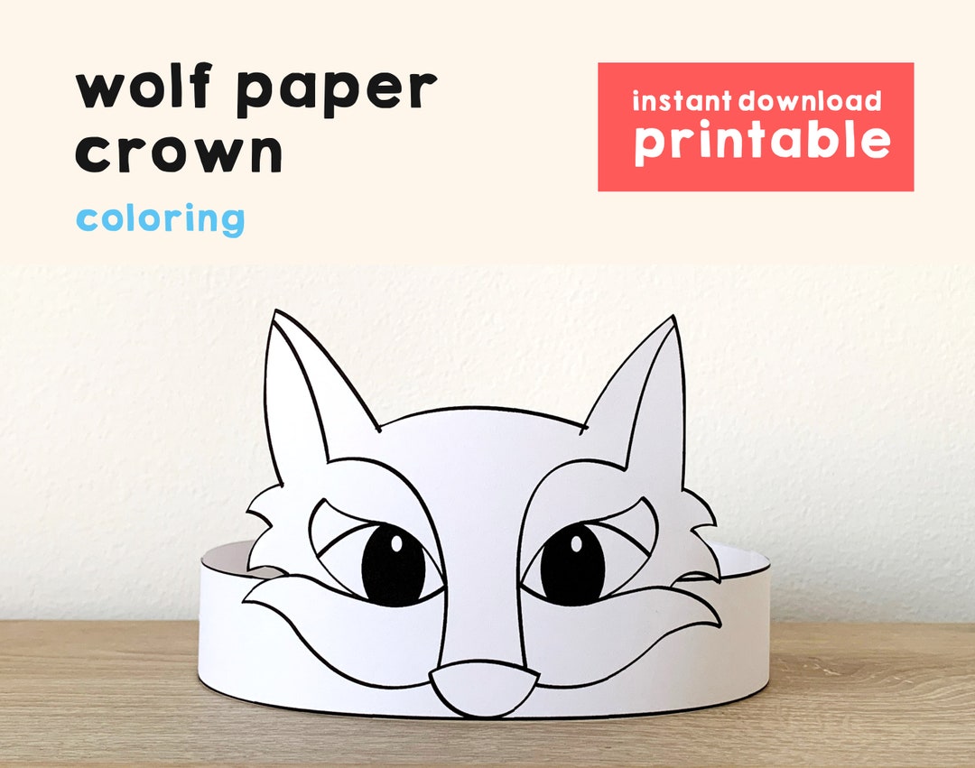 Wolf Paper Crown Coloring Printable Kids Craft Wolf Woodland - Etsy