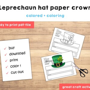 Leprechaun Hat Paper Crown Headband St Patrick's Day Party Coloring ...