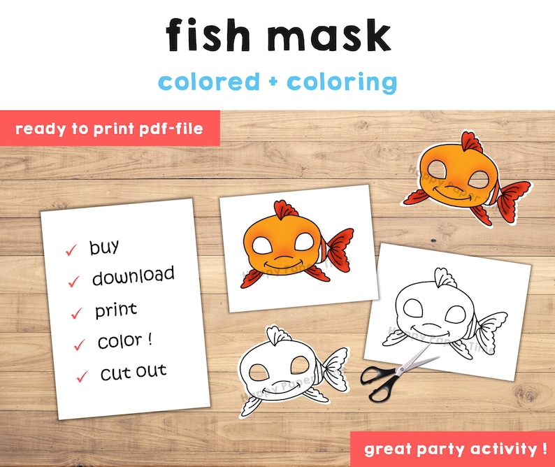 Fish mask template costume kids diy ocean sea animal party fun | Etsy