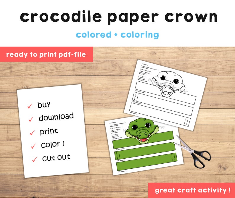 Crocodile Paper Crown Party Coloring Printable Kids Craft - Etsy