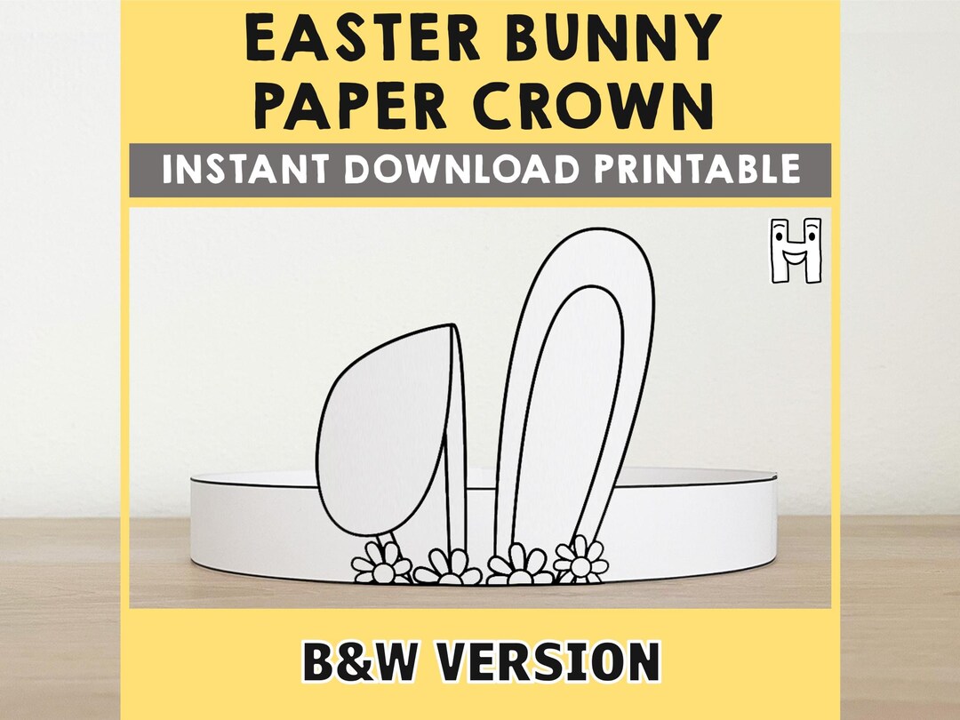 Easter Bunny Ears Paper Crown Coloring Headband Easter Cut Out Party ...
