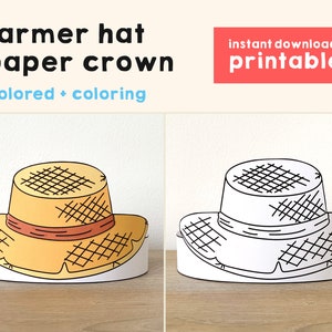 Farmer Straw Hat Gardener Paper Crown Party Coloring Printable | Etsy