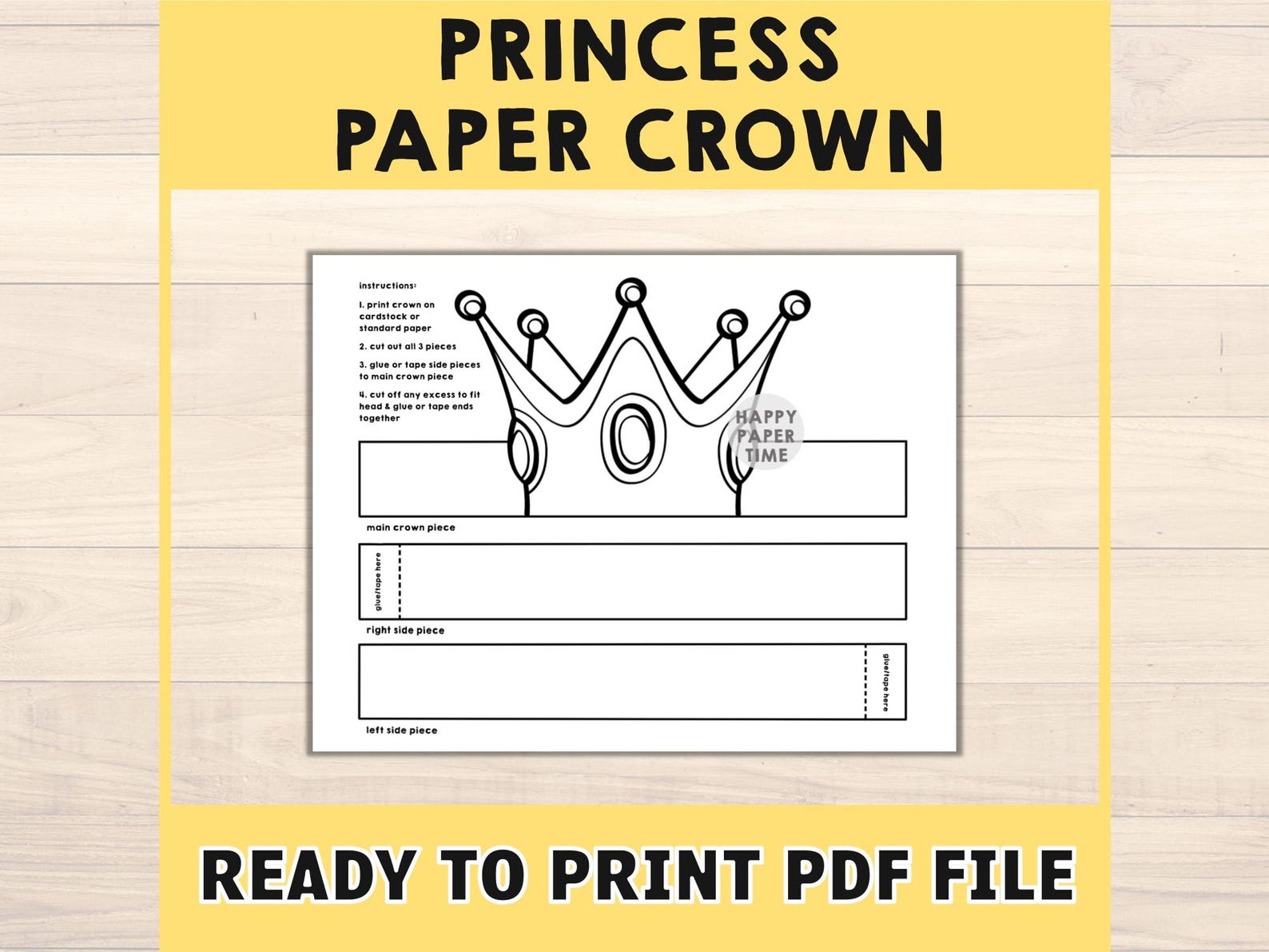 Princess Paper Crown Coloring Printable Kids Craft Princess Birthday ...