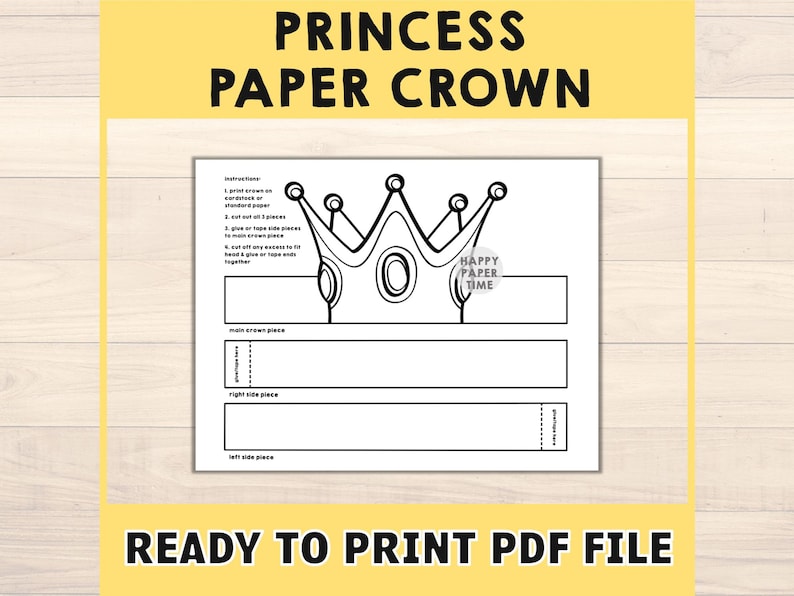 Princess Paper Crown Coloring Printable Kids Craft Princess Birthday ...