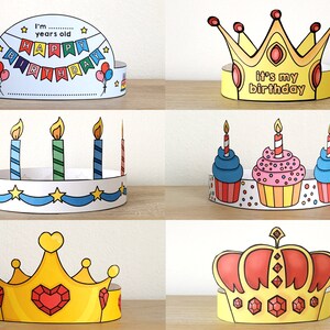 Happy Birthday Paper Crowns Party B-day Printable Kids Craft Birthday ...