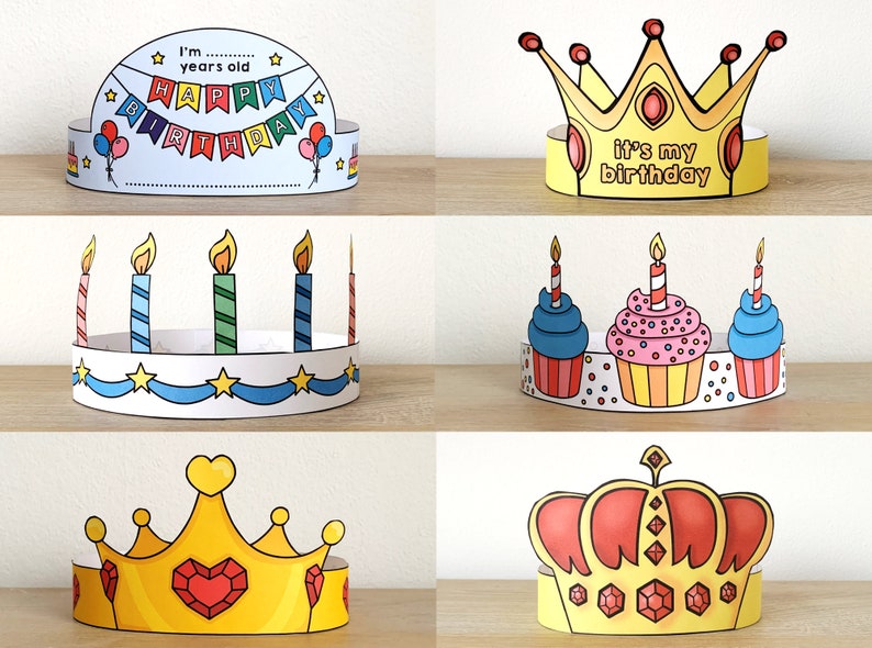 Happy Birthday Paper Crowns Party B-day Printable Kids Craft - Etsy