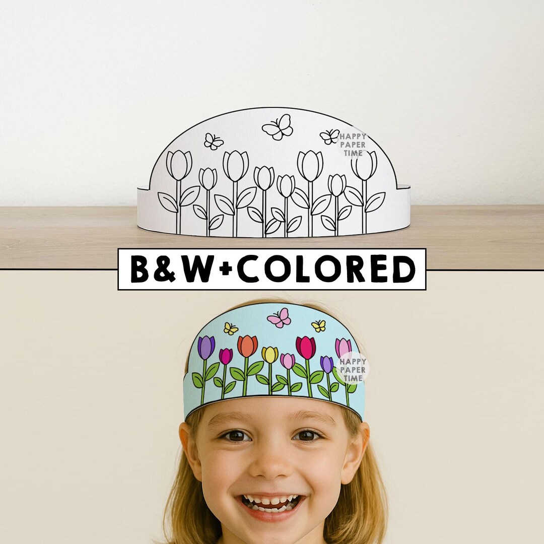 Tulips Flower Paper Crown Party Coloring Printable Kids Craft Spring ...