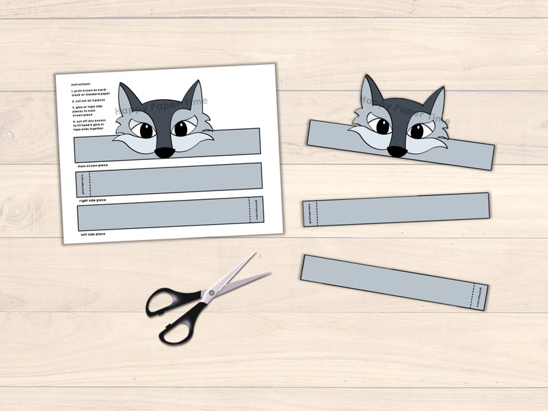 Wolf Paper Crown Coloring Printable Kids Craft Wolf Woodland | Etsy