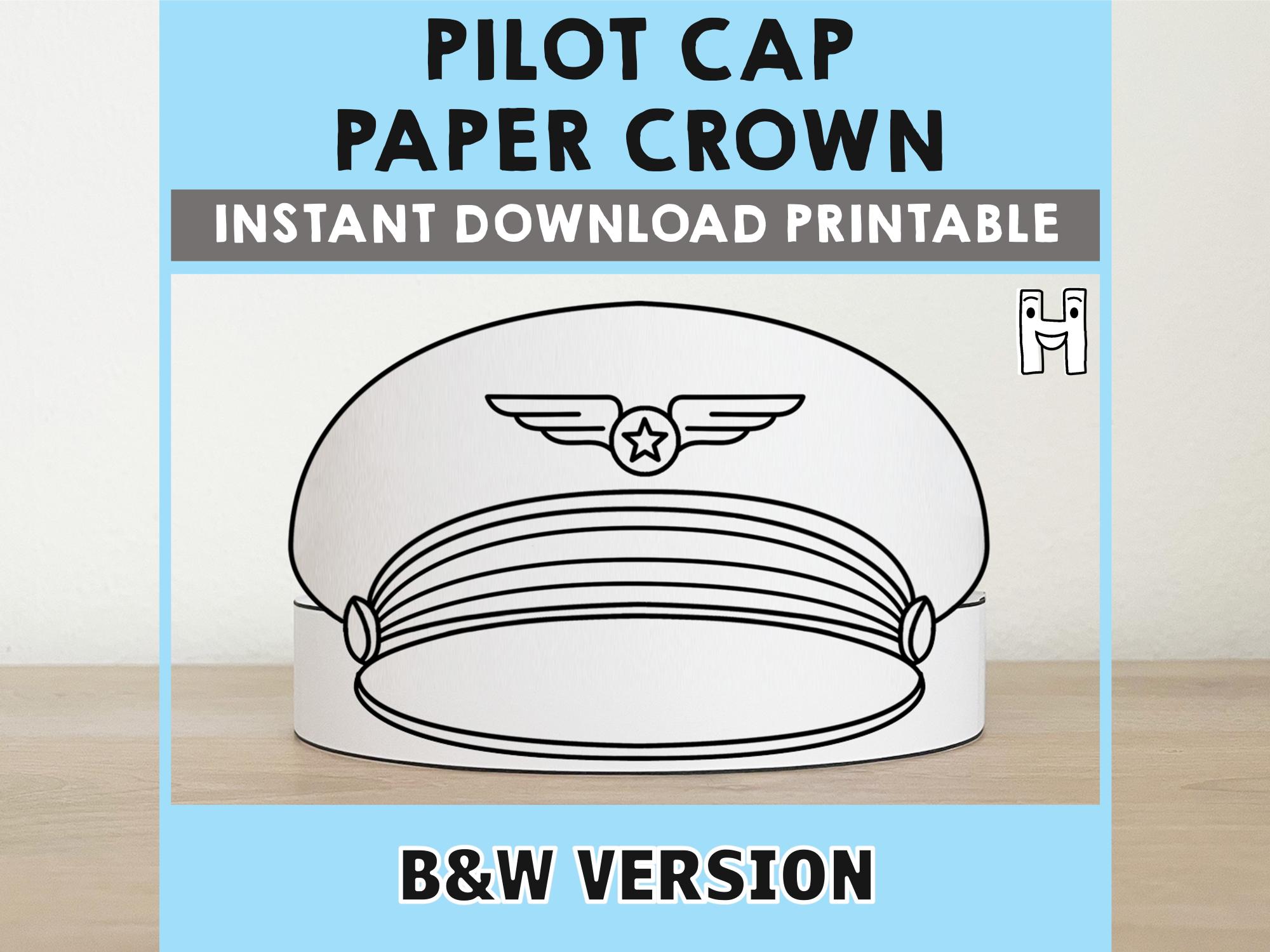 Pilot Cap Paper Crown Headband Airline Party Coloring Printable Kids ...