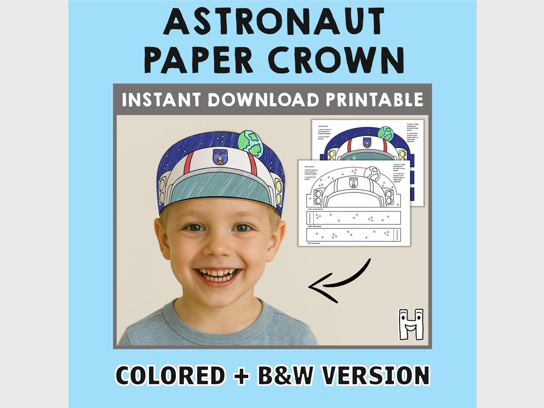 Astronaut Helmet Paper Crown Space Astronomy Party Coloring Printable ...