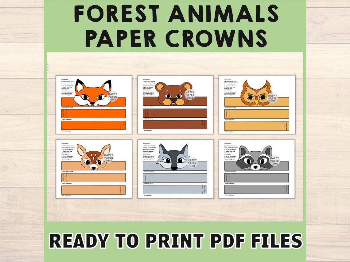 Woodland Animals Paper Crowns Activity Printable Kids Craft Woodland ...