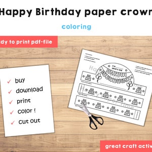 Happy Birthday Paper Crown Party Activity Printable Kids Coloring Craft ...