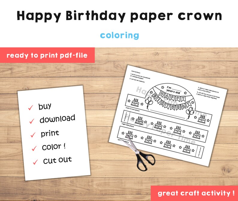 Happy Birthday Paper Crown Party Activity Printable Kids - Etsy