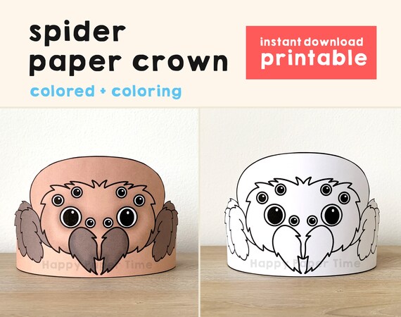 Spider Paper Crown Party Coloring Printable Kids Craft Insect | Etsy