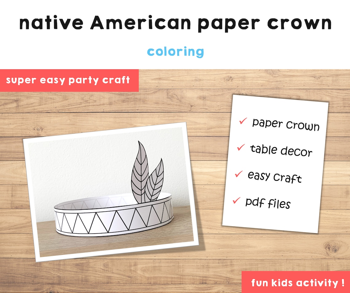 Native American Paper Headband Crown Party Coloring Printable - Etsy