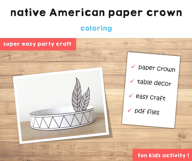 Native American Paper Headband Crown Party Coloring Printable - Etsy