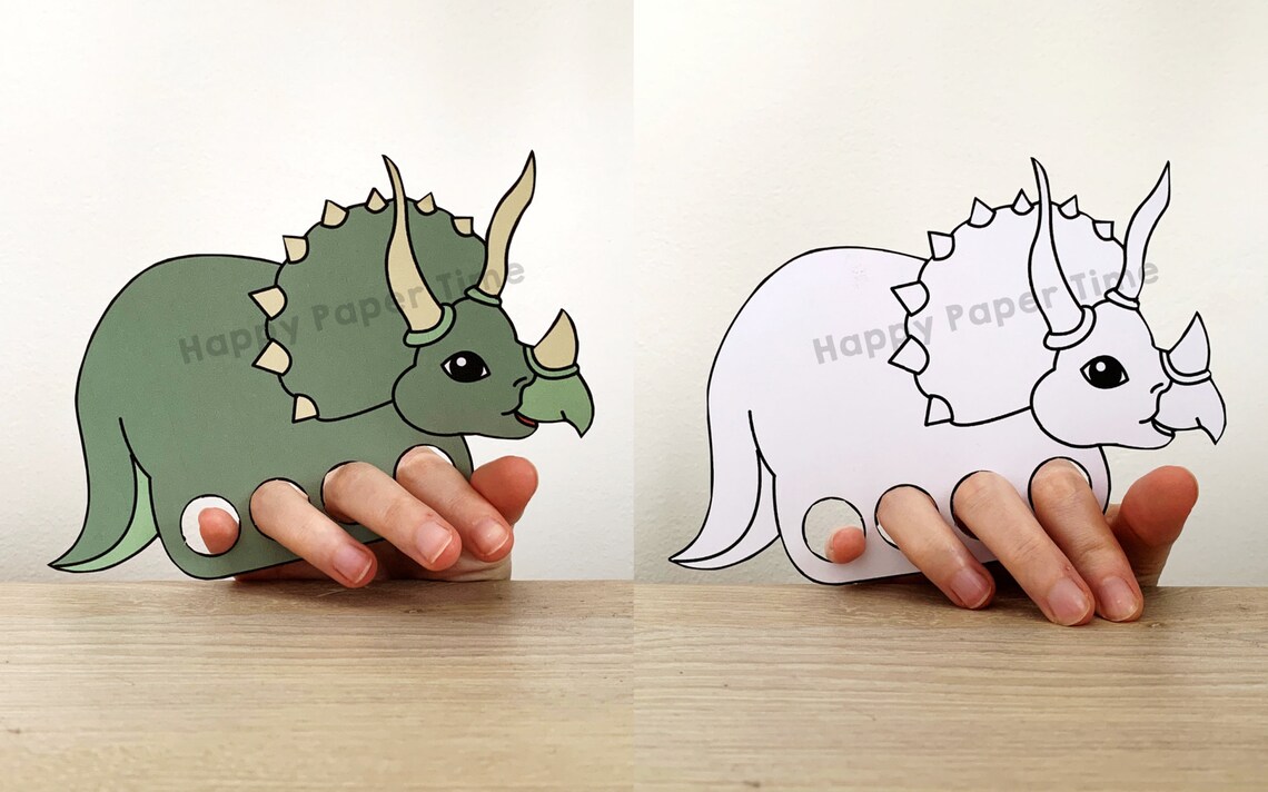Dinosaur Triceratops Paper Craft Printable Finger Puppet Kids | Etsy