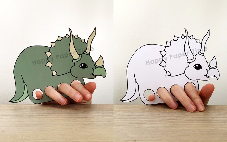 Dinosaur Triceratops Paper Craft Printable Finger Puppet Kids Craft ...