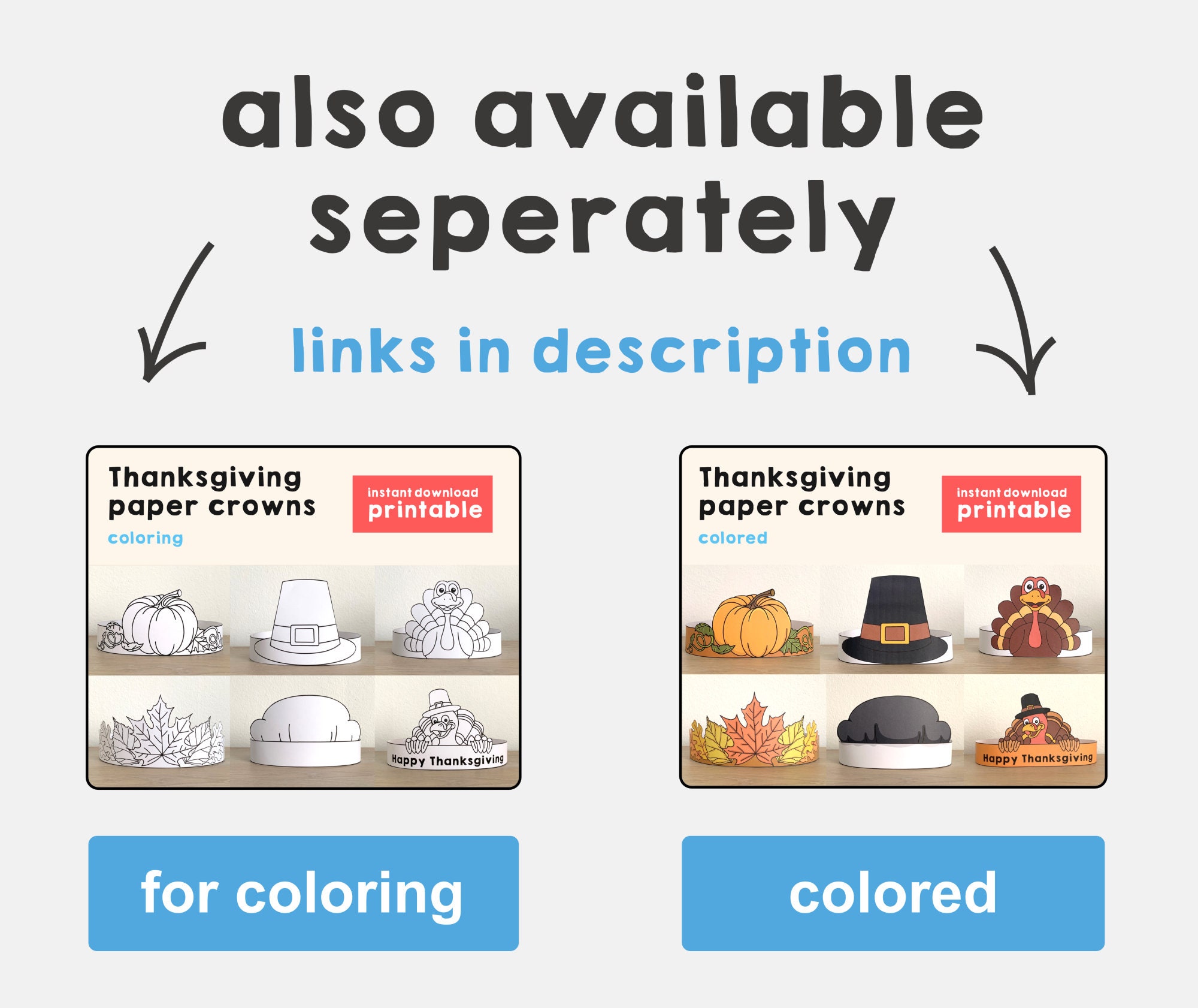 Thanksgiving Paper Crowns Activity Printable Kids Craft Hats - Etsy