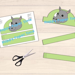 Rhino Paper Crown Party Coloring Printable Kids Craft Safari African ...