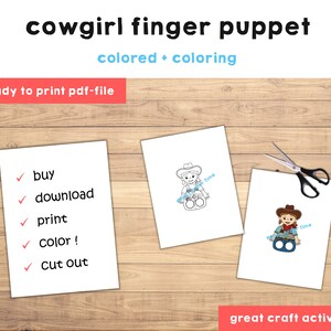 Cowgirl Paper Craft Printable Wild West Finger Puppet Kids Craft Kids ...