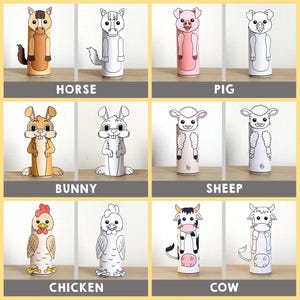 Farm Animals Toilet Paper Roll Craft Party Coloring Printable ...