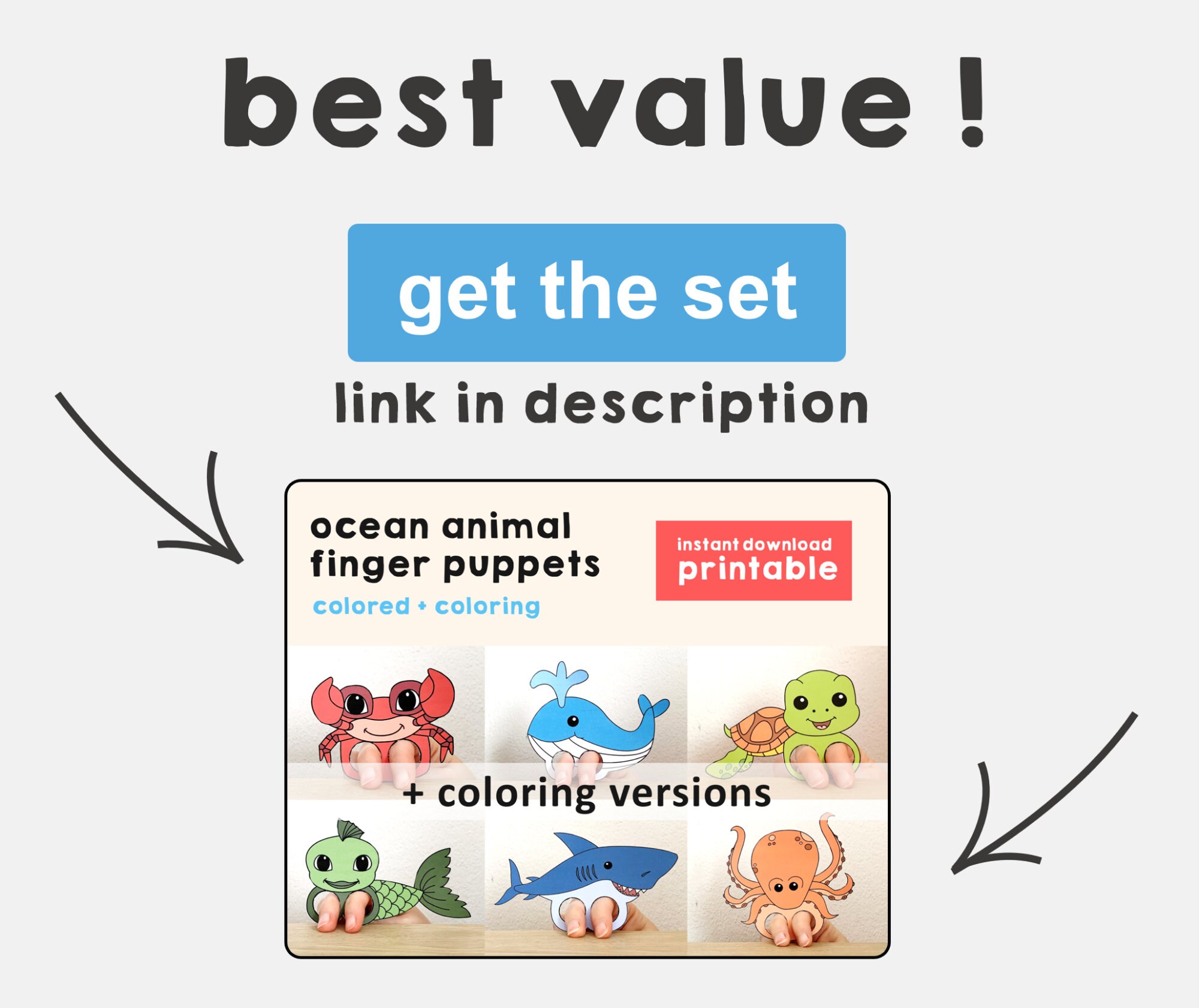 Octopus Paper Craft Printable Ocean Sea Animal Finger Puppet Kids Craft ...