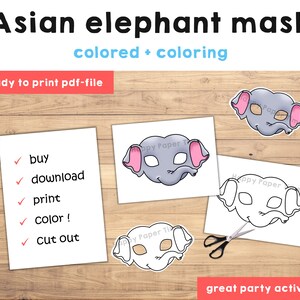 Elephant Mask Costume Animal Mask Printable Party Favor Asian Jungle ...