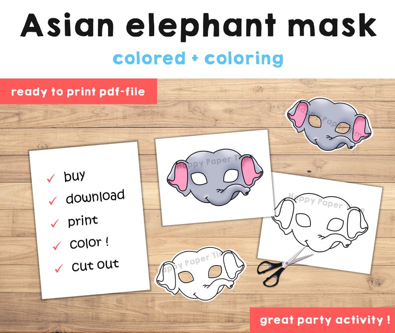 Elephant Mask Costume Animal Mask Printable Party Favor Asian | Etsy