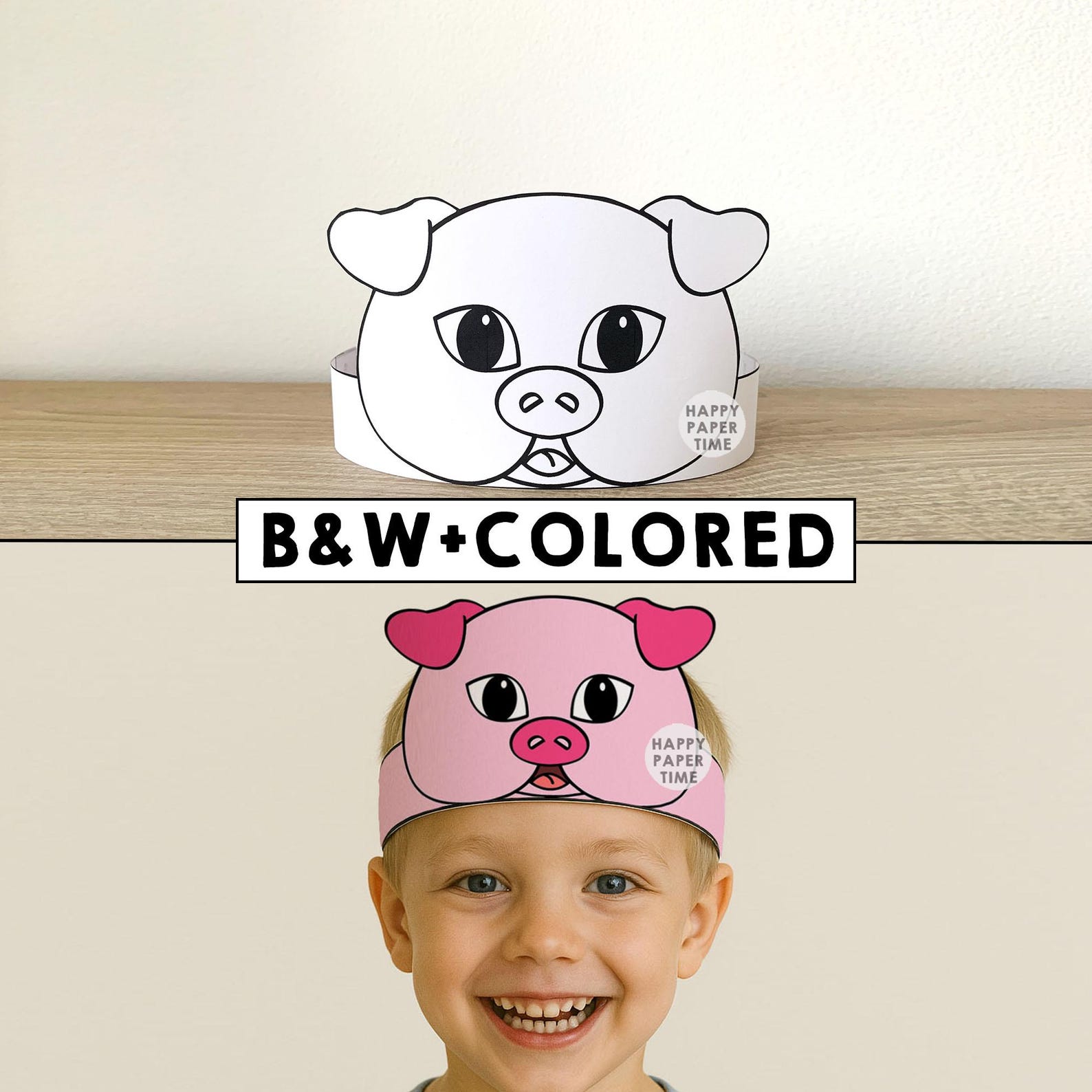 Pig Paper Crown Template Coloring Activity Printable Kids Craft Farm ...