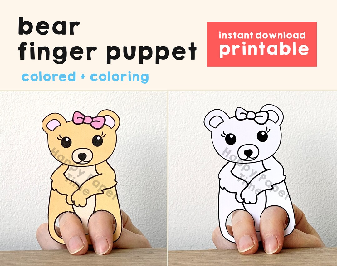 Bear Paper Craft Printable Woodland Animal Finger Puppet Kids - Etsy