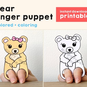 Bear Paper Craft Printable Woodland Animal Finger Puppet Kids - Etsy