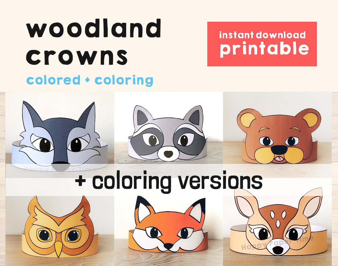 Woodland Animals Paper Crowns Activity Printable Kids Craft Woodland ...