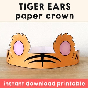 Tiger Ears Paper Crown Headband Party Coloring Printable Kids Craft ...